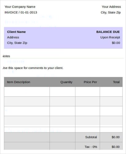 √ Printable Works Invoice Template