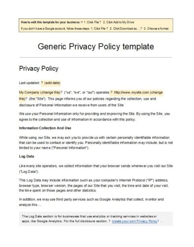 √ Free Privacy Policy Template (Word)