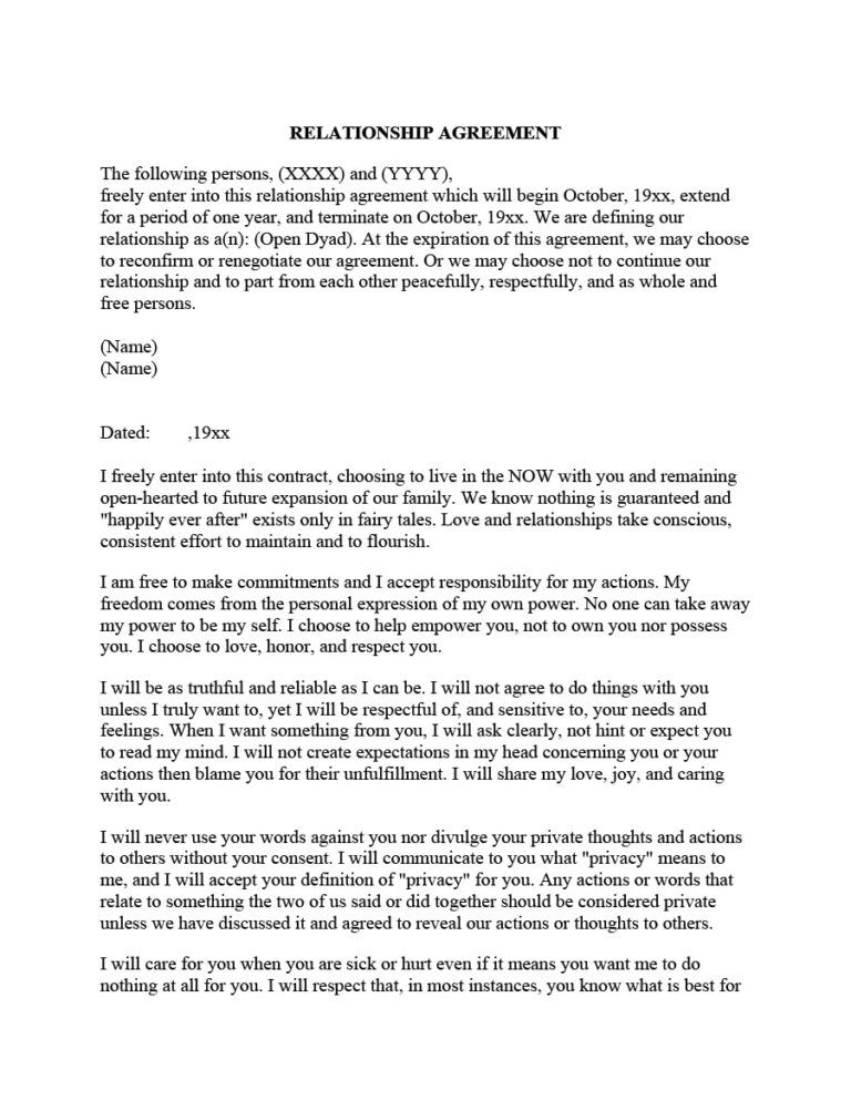 √ Relationship Contract Template (Word)