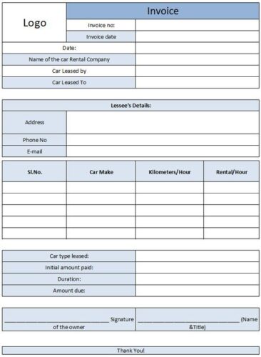 √ Rent a Car Invoice Template