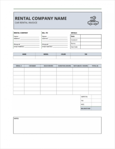 rent a car invoice template sample | Templateral