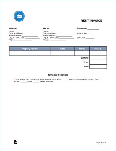 √ Free Printable Rent Invoice Template Word