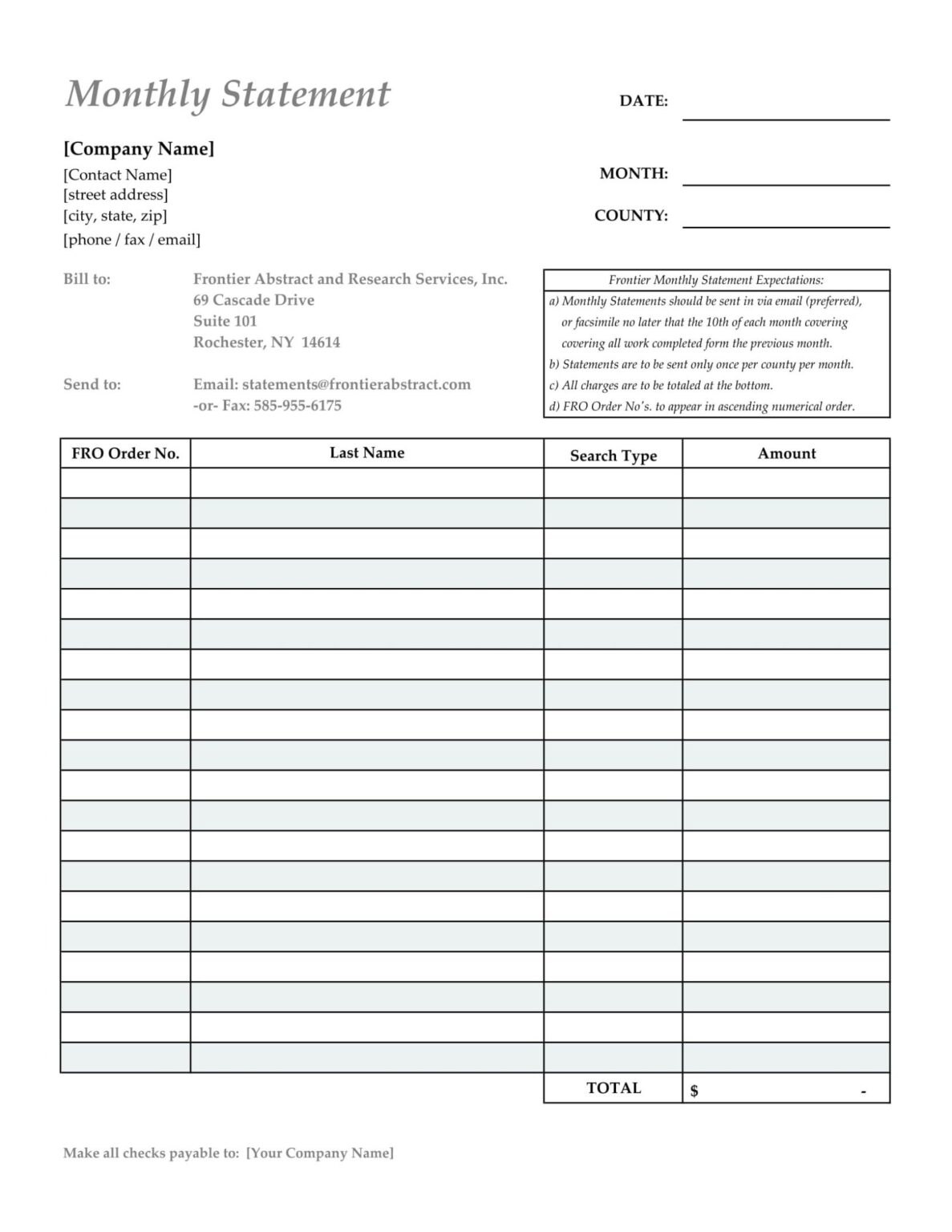 √ Rental Billing Statement Template