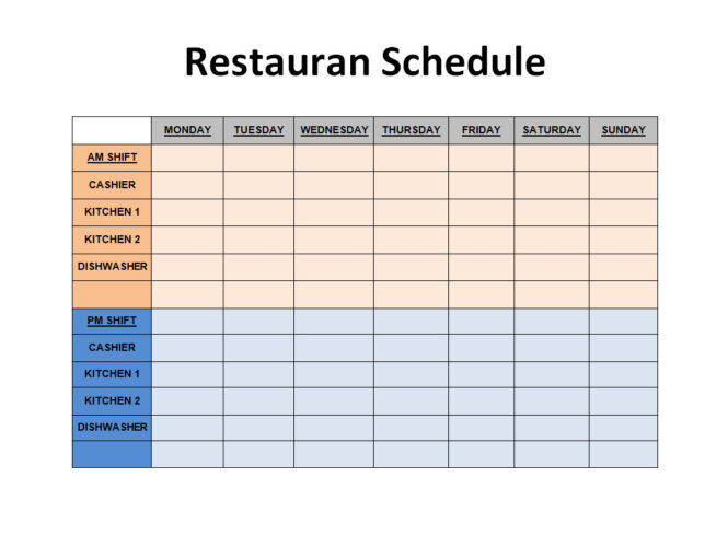 √ Free Printable Restaurant Schedule Template