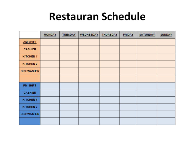 √ Free Printable Restaurant Schedule Template