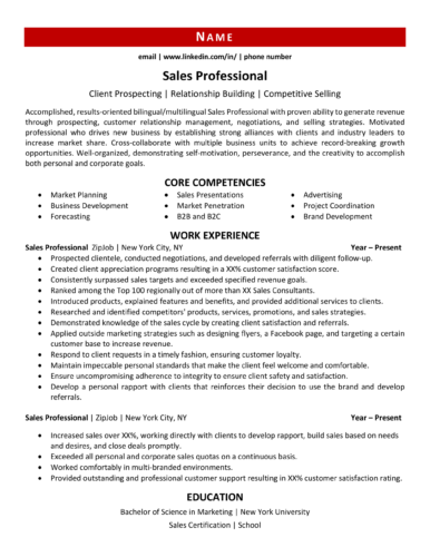 √ Free Editable Sales Resume Template [Word]