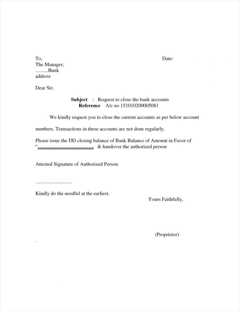 √ Printable Bank Account Termination Letter Template