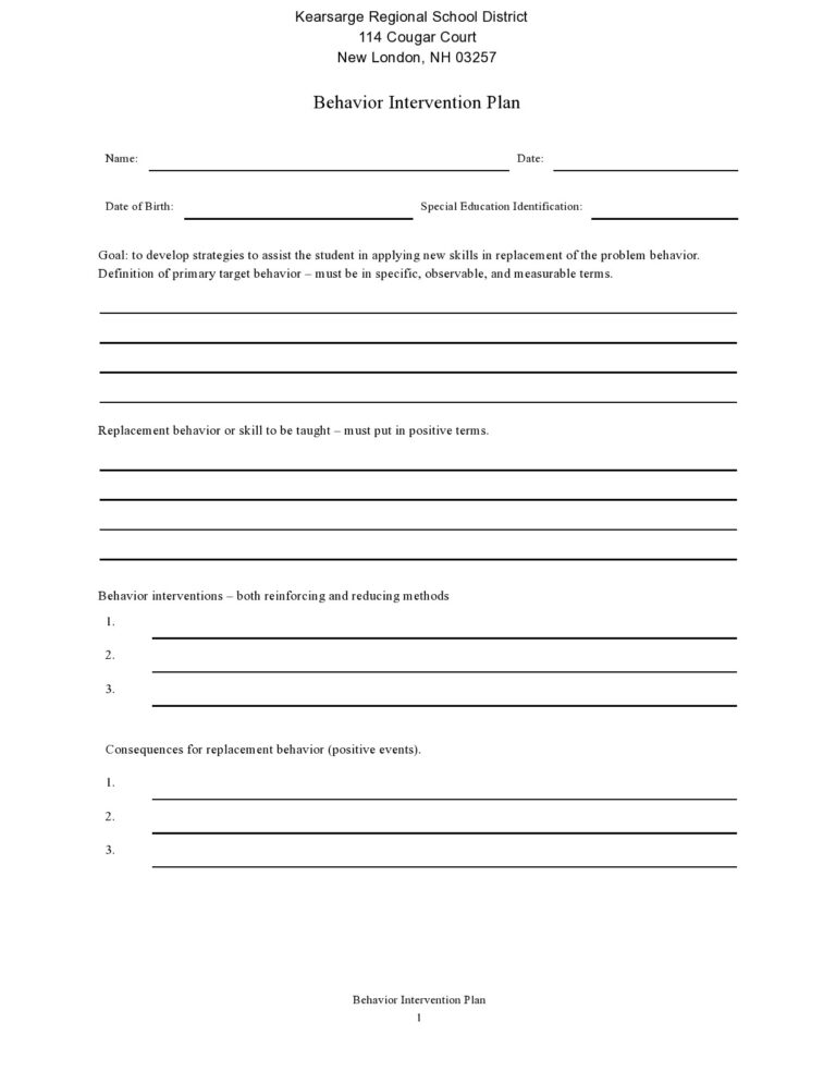 √ Printable Behavior Action Plan Template