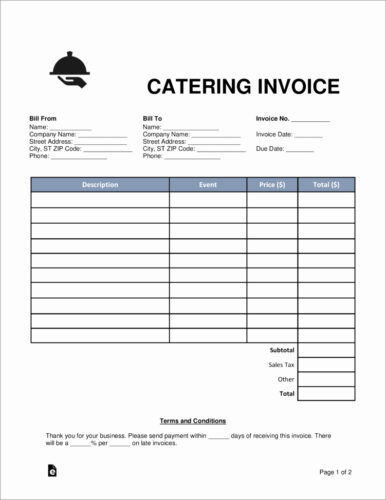 √ Printable Catering Service Invoice Template
