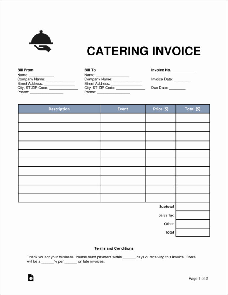 √ Printable Catering Service Invoice Template