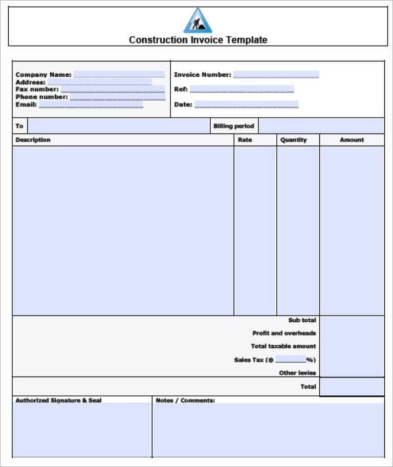 √ Printable Construction Invoice Template
