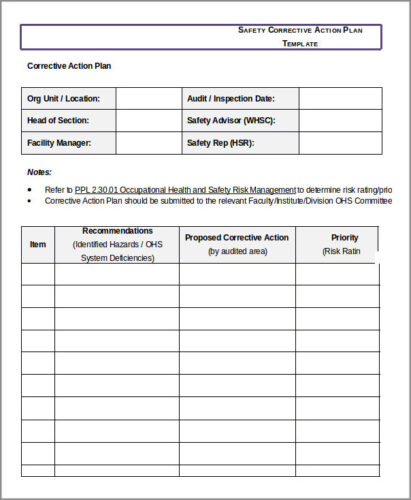 √ Printable Corrective Action Plan Template
