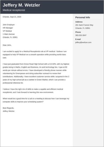 √ Cover Letter Template For Medical Receptionist