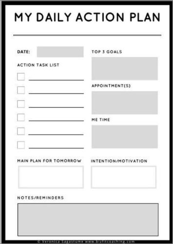 √ Free Printable Daily Action Plan Template