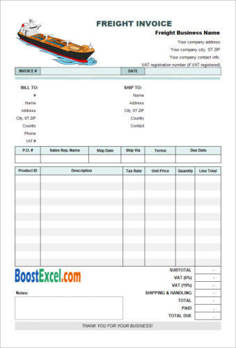 √ Freight Invoice Template