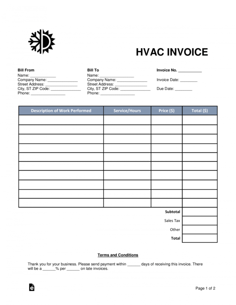 √ Heating And Cooling Invoice Template