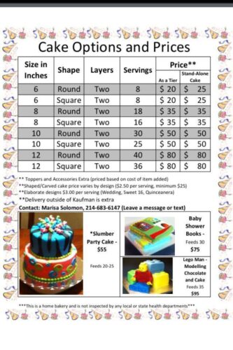 √ Homemade Cake Price List Template