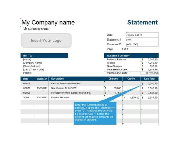 √ Itemized Billing Statement Template