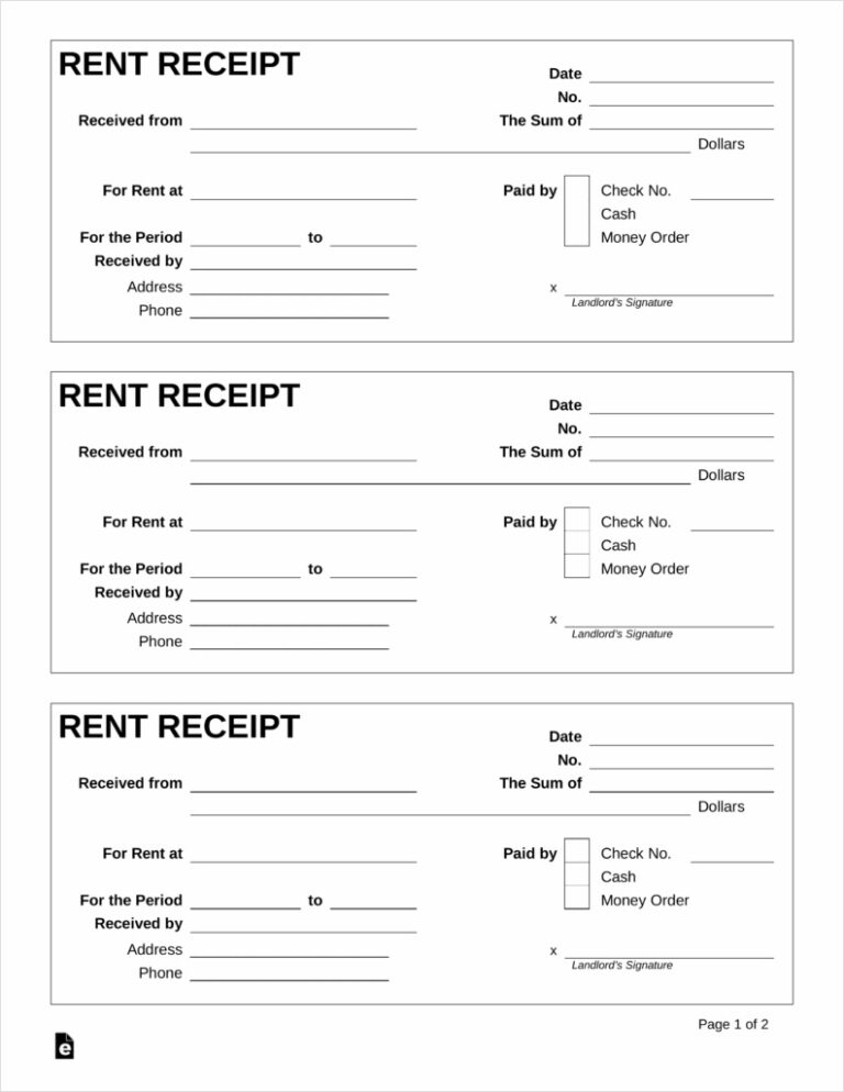 √ Free Printable Money Rent Receipt Template