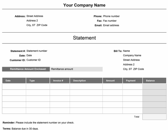 √ Monthly Billing Statement Template