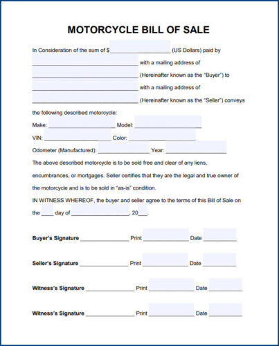√ Motorcycle Bill Of Sale Template (Ready To Use)