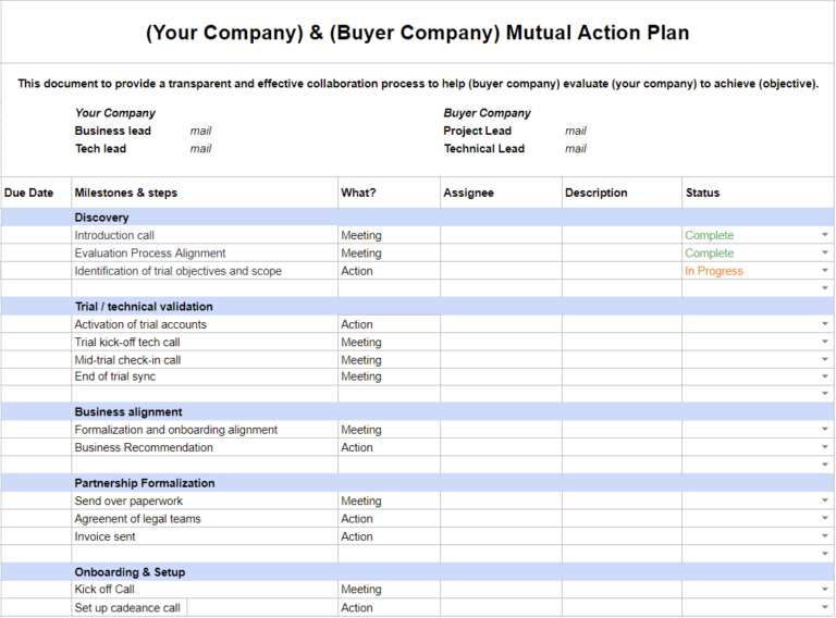 √ Mutual Action Plan Template