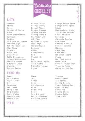 √ Free Printable Party Shopping Checklist Template