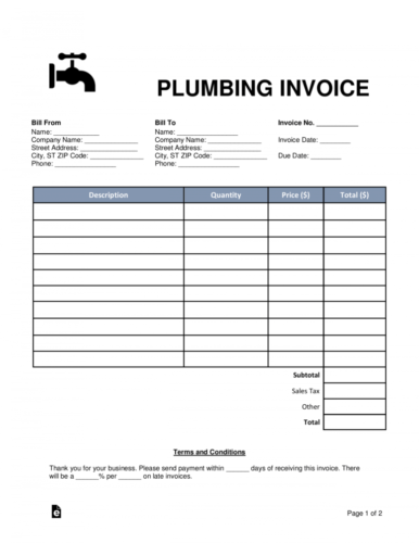 √ Printable Plumber Estimate Template