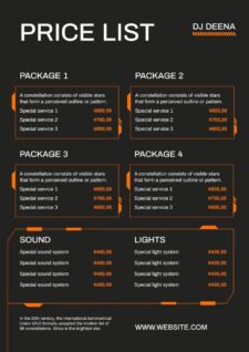 sample of printable DJ price list template | Templateral