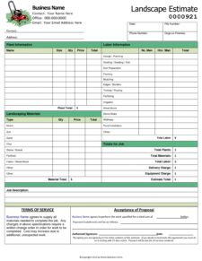 √ Printable Landscape Estimate Template