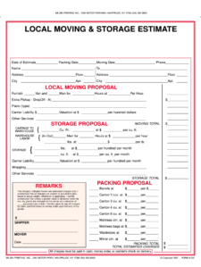 √ Printable Moving Estimate Template