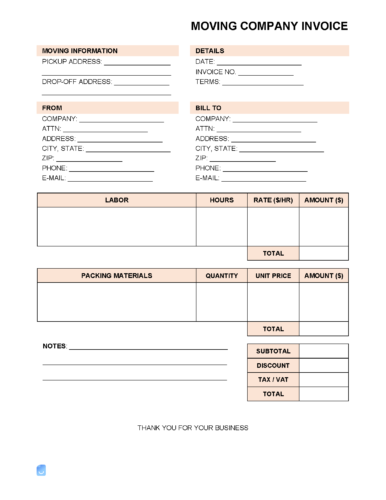 √ Printable Moving Invoice Template