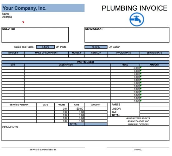 √ Printable Plumbing Invoice Template