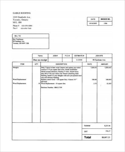 √ Printable Roofing Invoice Template