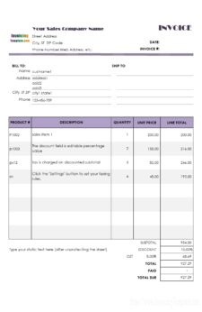 √ Printable Works Invoice Template