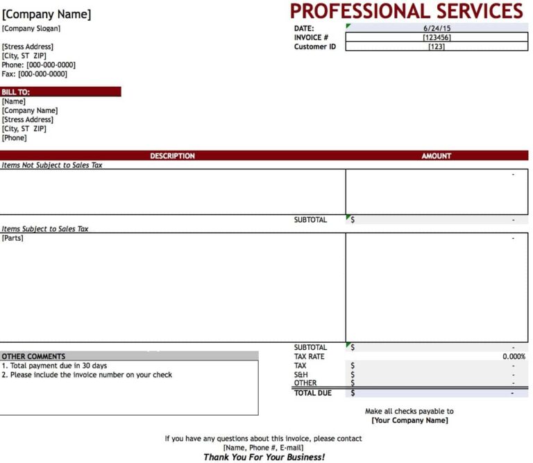 √ Professional Services Invoice Template