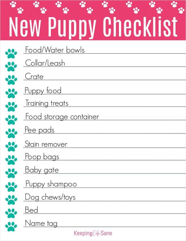 √ Free Printable Puppy Shopping Checklist Template