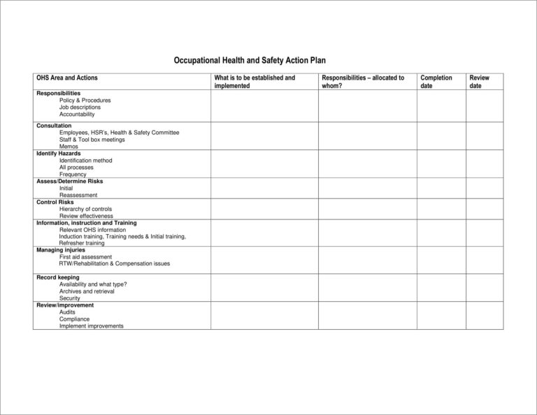 √ Free Printable Safety Action Plan Template