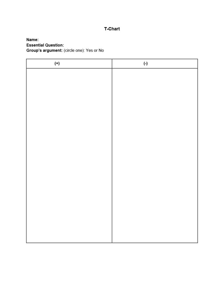 √ Printable T-Chart Template (Word)