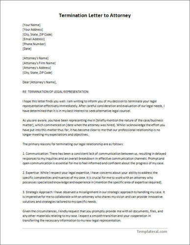 √ Termination Letter Template to Attorney (With Sample)