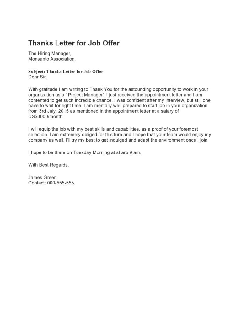 thank you letter for job offer | Templateral