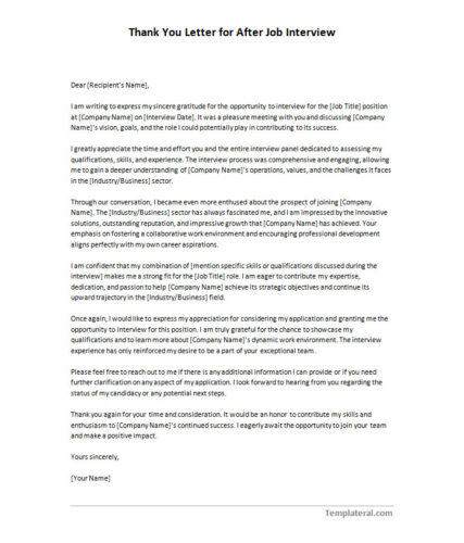 √ Thank You Letter Template for After Job Interview