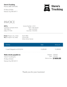 trucking company invoice template sample | Templateral
