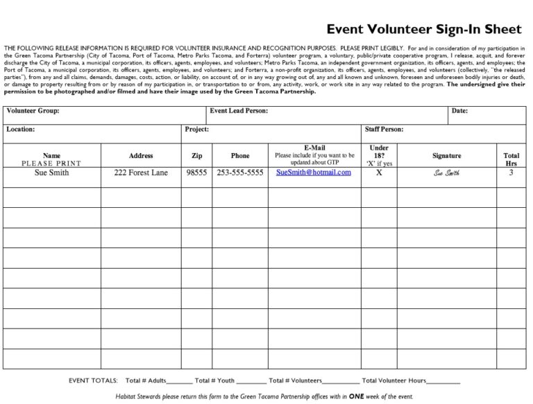 √ Free Printable Volunteer Sign In Sheet Template [Word]