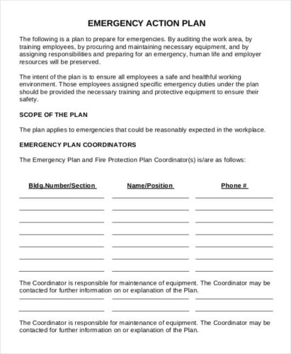 √ Workplace Emergency Action Plan Template